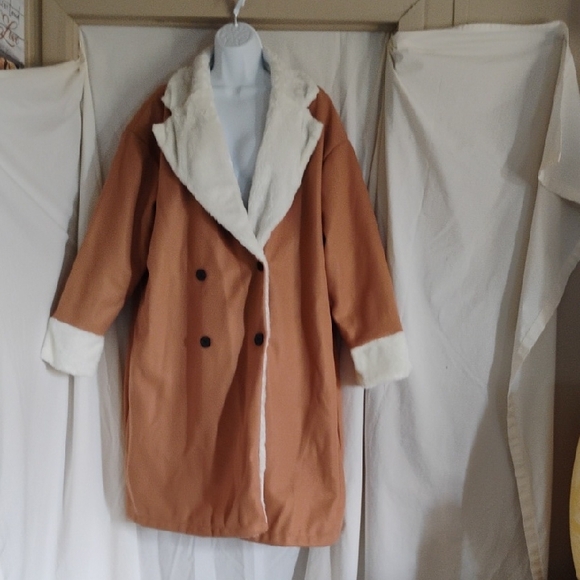 Temu | Jackets & Coats | Cozy Tan Teddy Jacket With White Accents ...